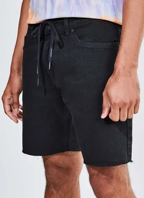 bermuda em sarja com cadarço - preto