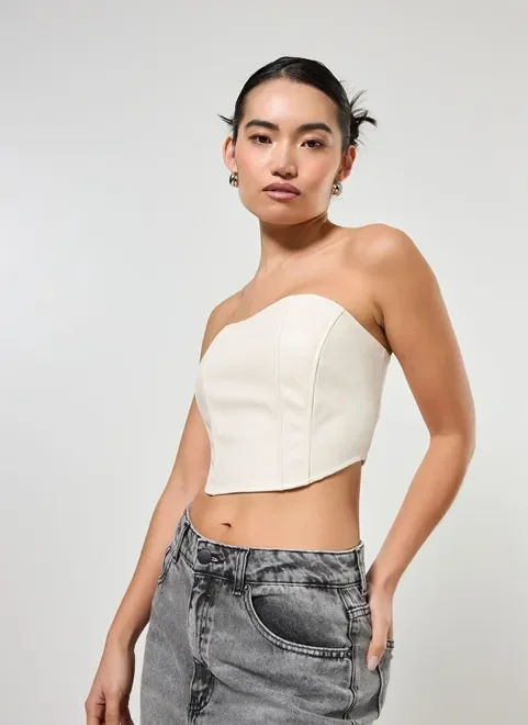 cropped corselet em tecido sintético - off-white