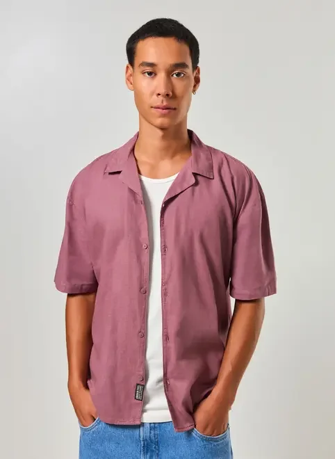 camisa box estonada em linho - roxo