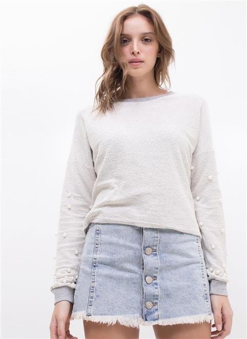 moletom cropped pérolas manga - mescla